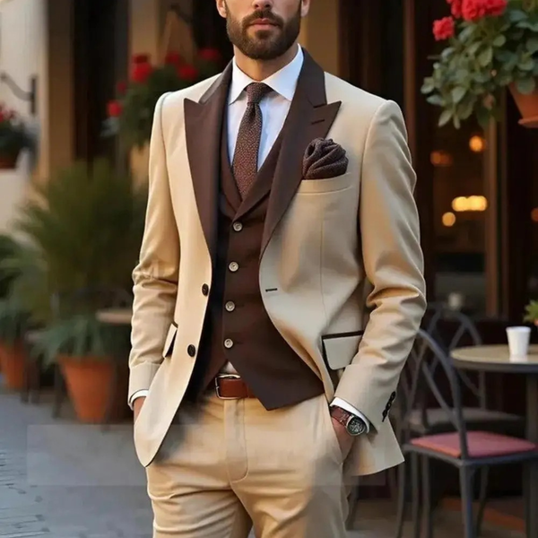 The Chester Men’s Beige 3 Piece Suit – Slim Fit Formal Wedding & Busin ...